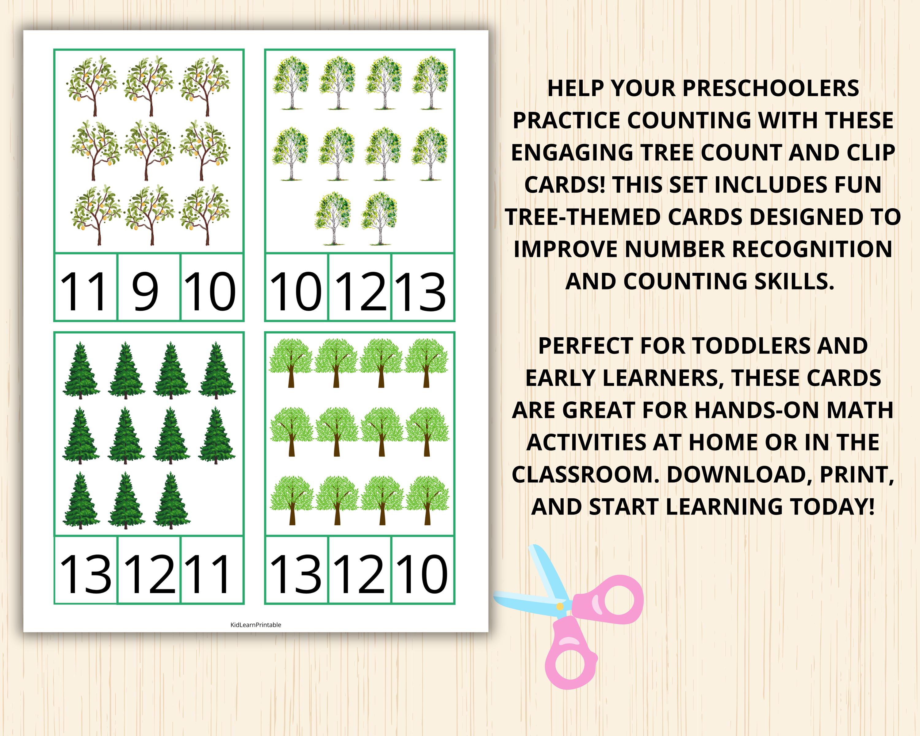 Tree Count and Clip Cards,spring Counting Cards,tree Math Activity,tree ...