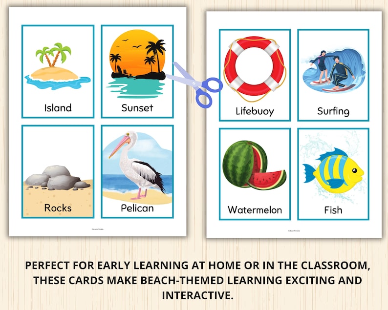 Beach Flashcards,summer Flashcards,beach Vocabulary Cards,summer ...