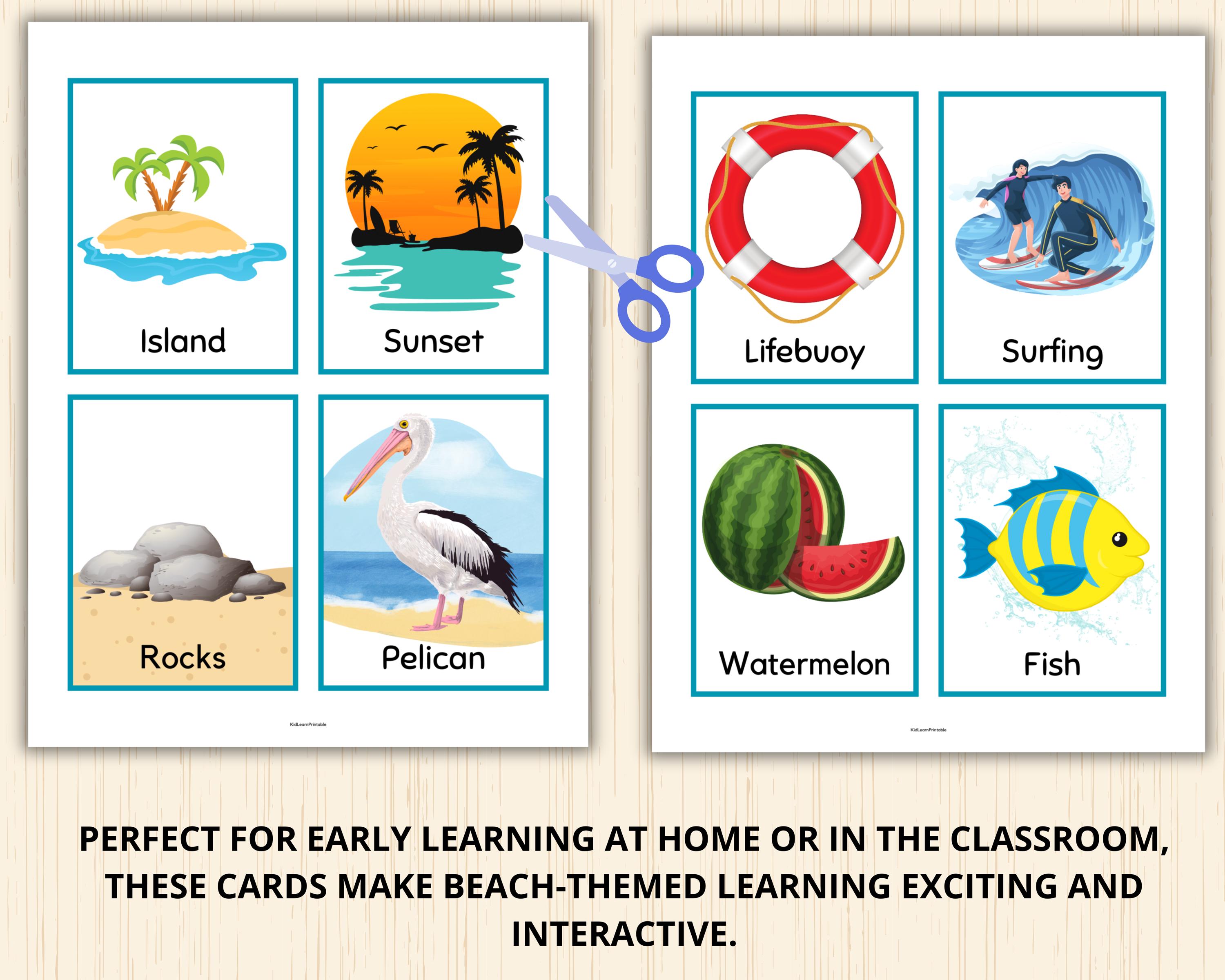 Beach Flashcards,summer Flashcards,beach Vocabulary Cards,summer ...