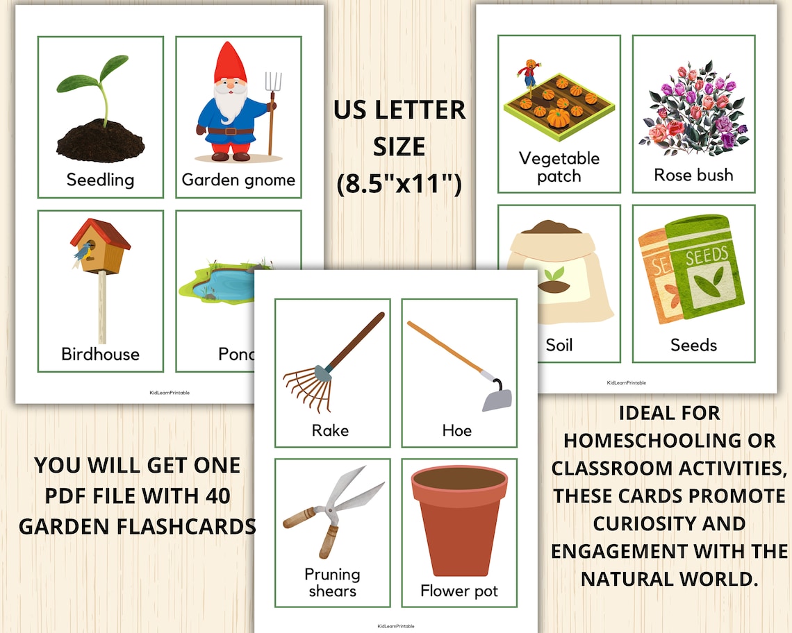 Montessori Garden Cards, Preschool Printable, Garden Flashcards ...