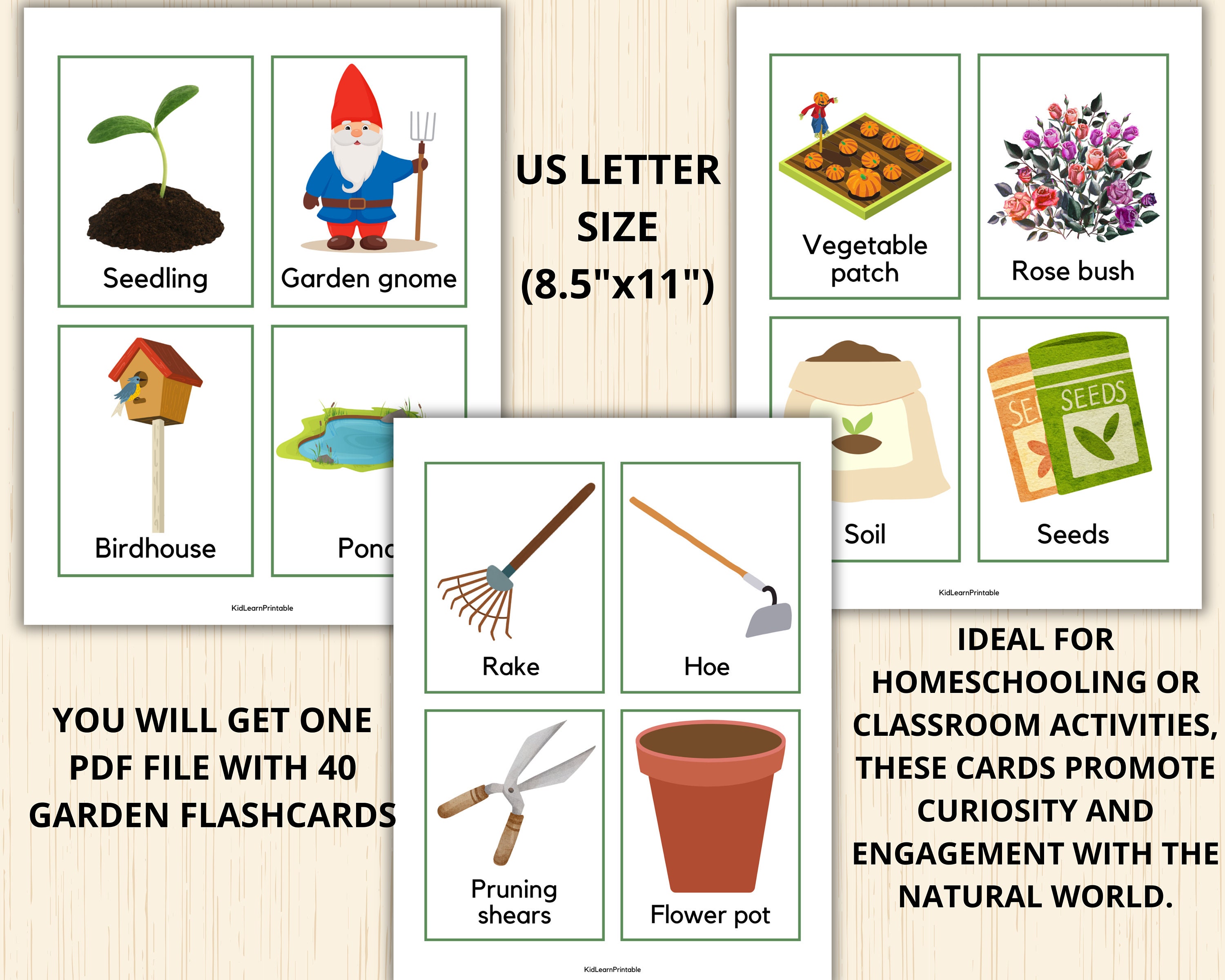 Montessori Garden Cards, Preschool Printable, Garden Flashcards ...