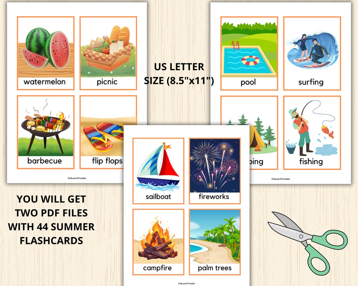 Summer Flashcards, Seasons Flashcard,beach Cards,summer Montessori ...