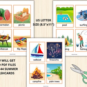 Summer Flashcards, Seasons Flashcard,beach Cards,summer Montessori ...