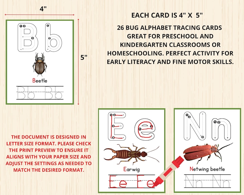 Bug Alphabet Tracing Cards,insect Letter Tracing,bug Alphabet Worksheet ...