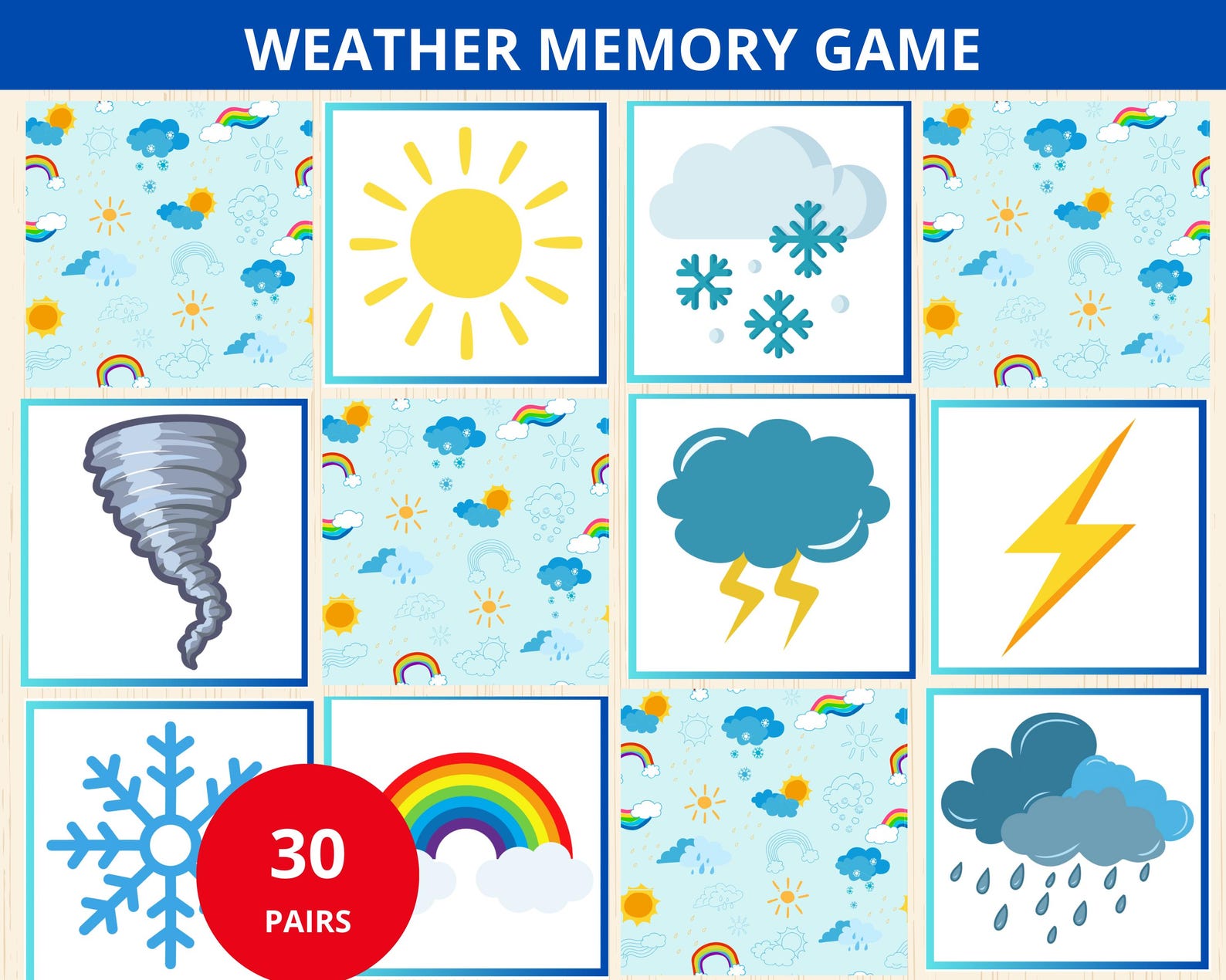 Weather Memory Game,weather Activity,weather Matching Game,weather ...