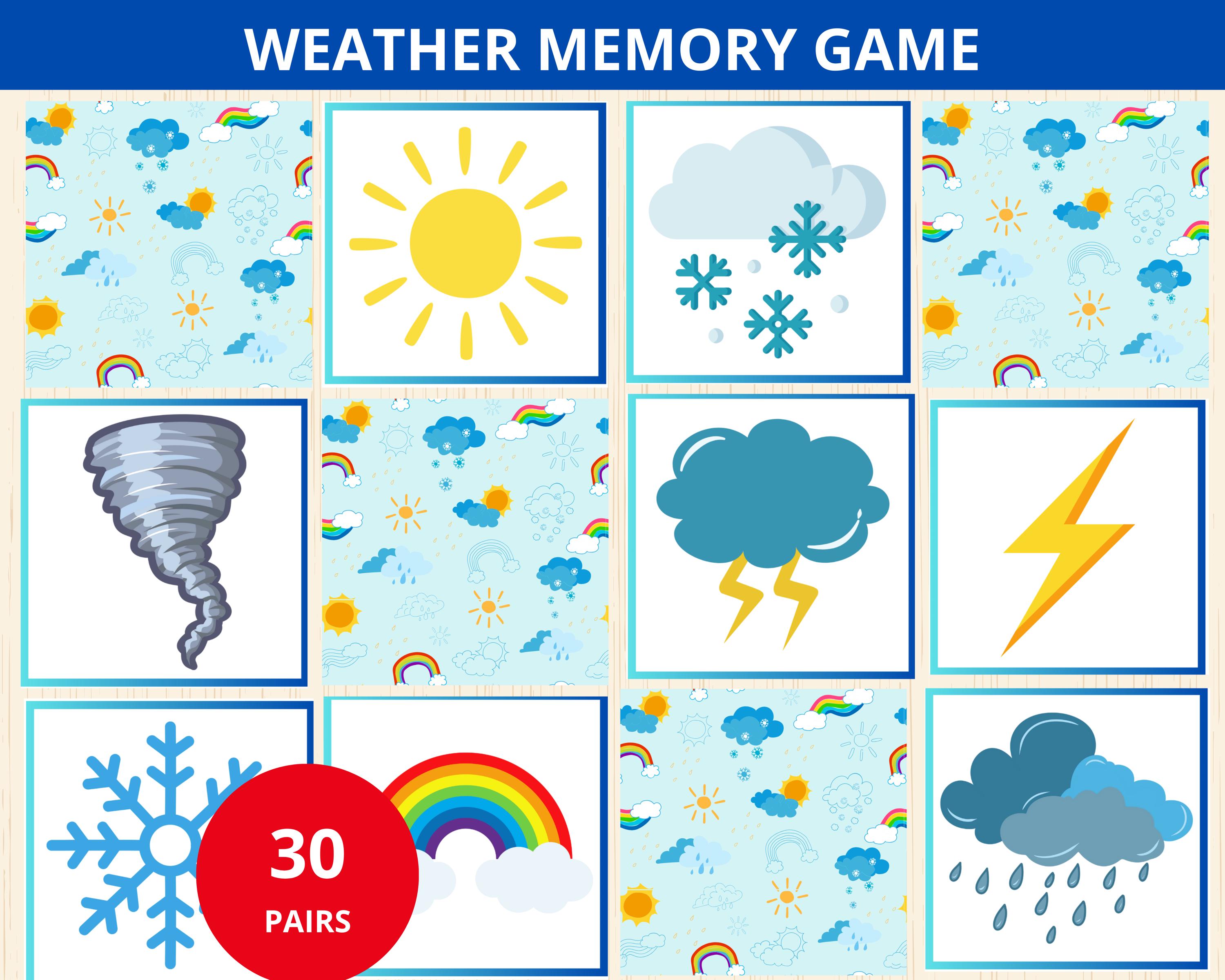 Weather Memory Game,weather Activity,weather Matching Game,weather ...
