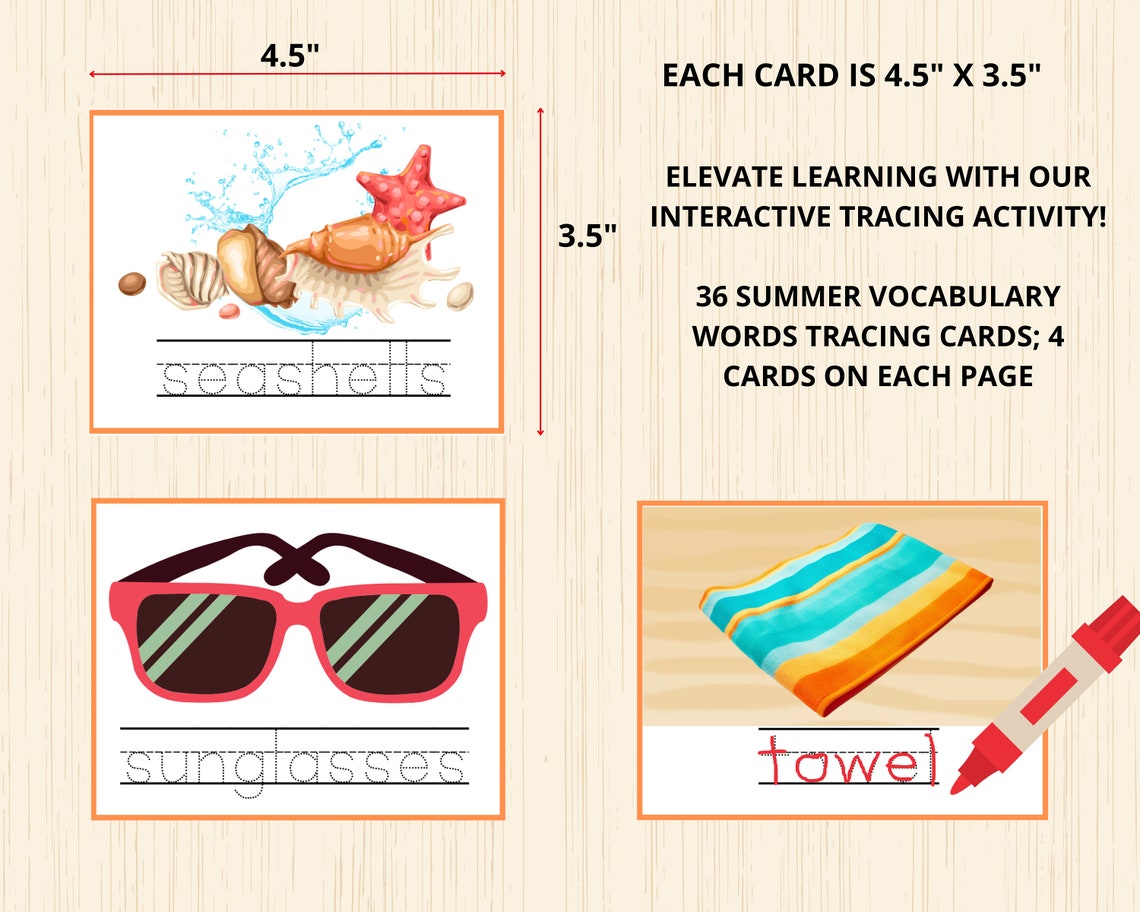 Summer Word Tracing Cards,tracing Cards,summer Montessori,summer ...