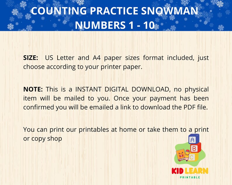 Winter Numbers 1-10 Count and Match, Snowman Math Activity, Preschool ...