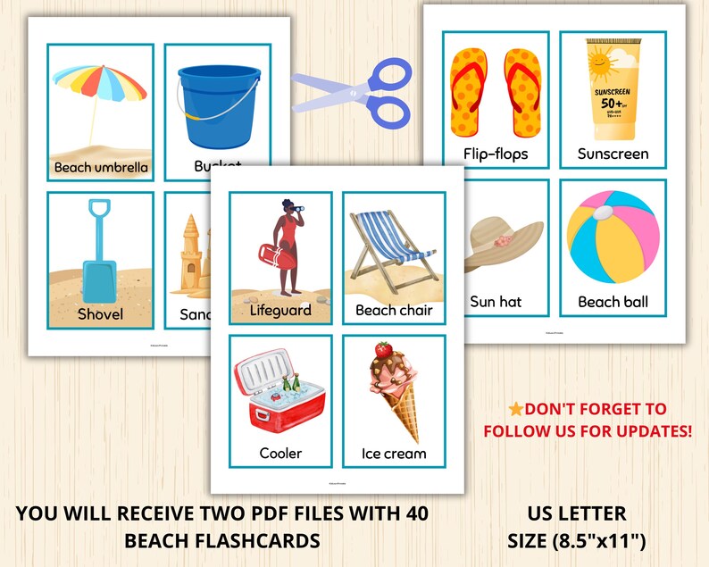 Beach Flashcards,summer Flashcards,beach Vocabulary Cards,summer ...