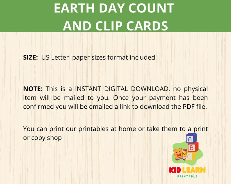 Earth Day Count and Clip Cards,numbers 1-20,counting Cards, Earth Day ...
