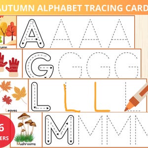 Autumn Alphabet Cards,tracing Letters,fall Letter Tracing,fall Tracing ...