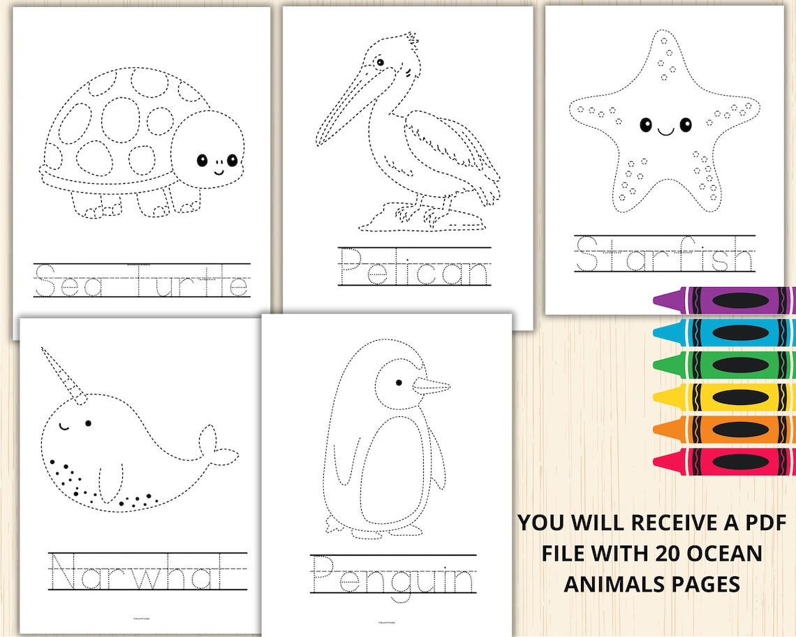 Ocean Animals Tracing,ocean Animal Coloring Pages,tracing Sea Animals ...