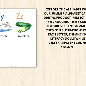 Summer Alphabet Cards,summer Flashcards,summer Montessori,educational ...