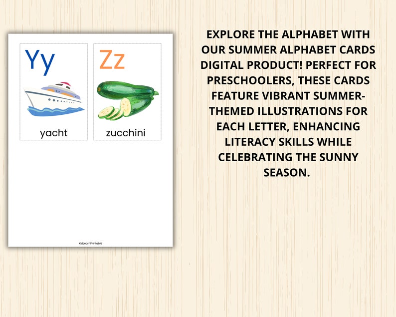 Summer Alphabet Cards,summer Flashcards,summer Montessori,educational ...