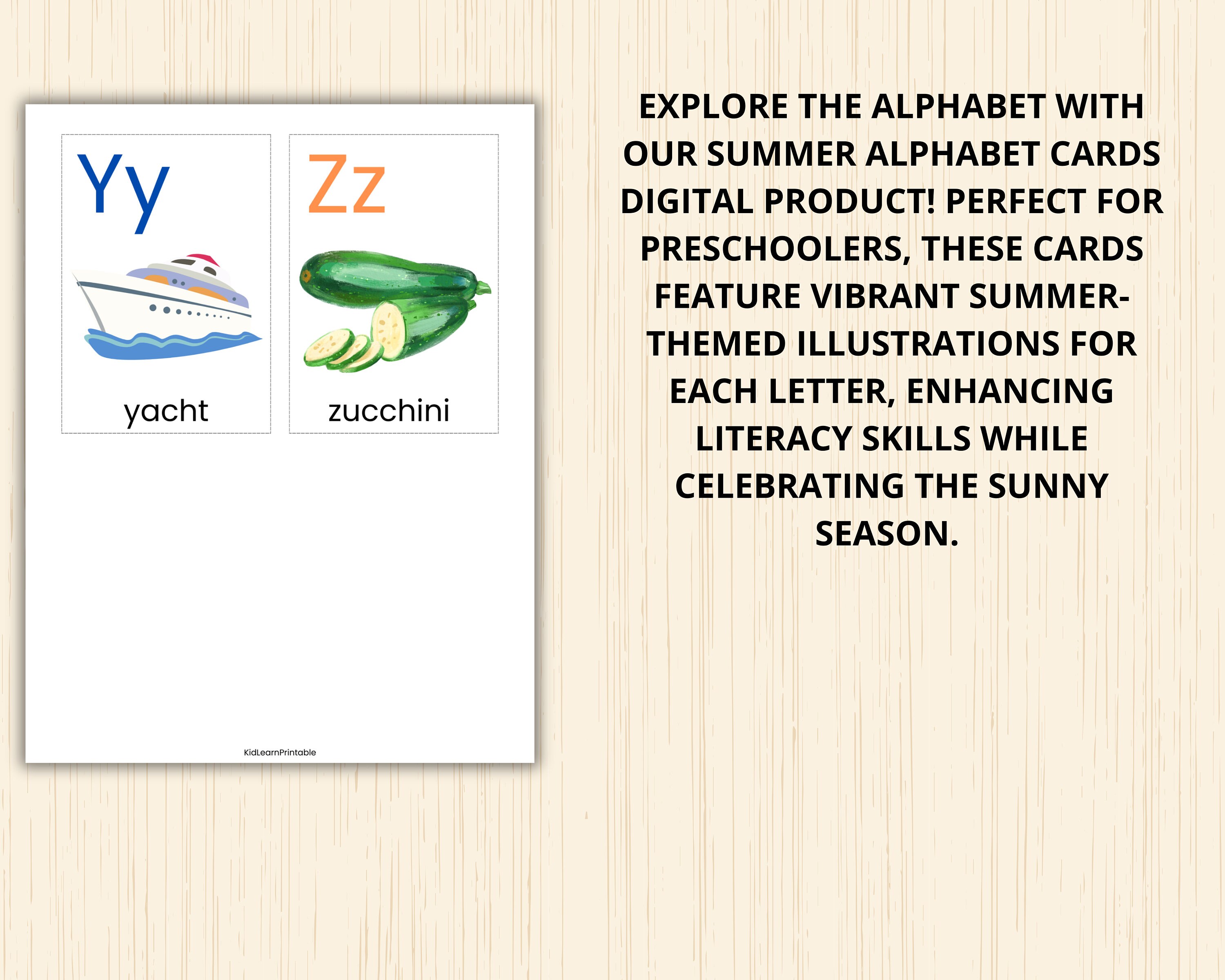 Summer Alphabet Cards,summer Flashcards,summer Montessori,educational ...