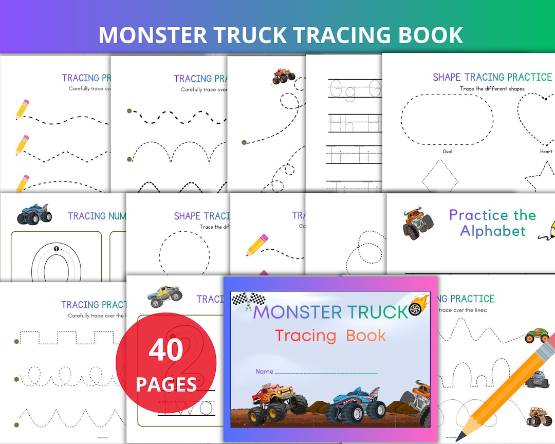 Monster Truck Tracing,preschool Tracing Activity,prewriting Worksheet ...