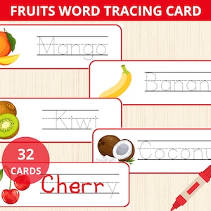 Fruit Word Tracing Cards,words Tracing Flashcards for Kids,fruits ...
