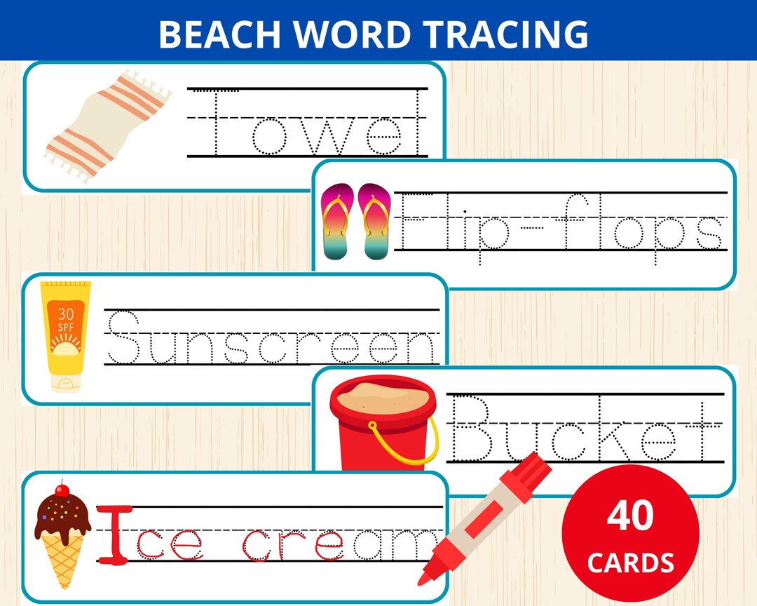Beach Words Tracing,beach Tracing Worksheets,summer Alphabet Tracing ...