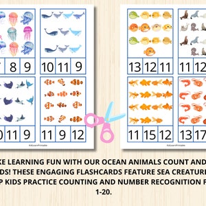 Ocean Animal Count and Clip Cards,numbers 1-20,ocean Animals Flashcards ...