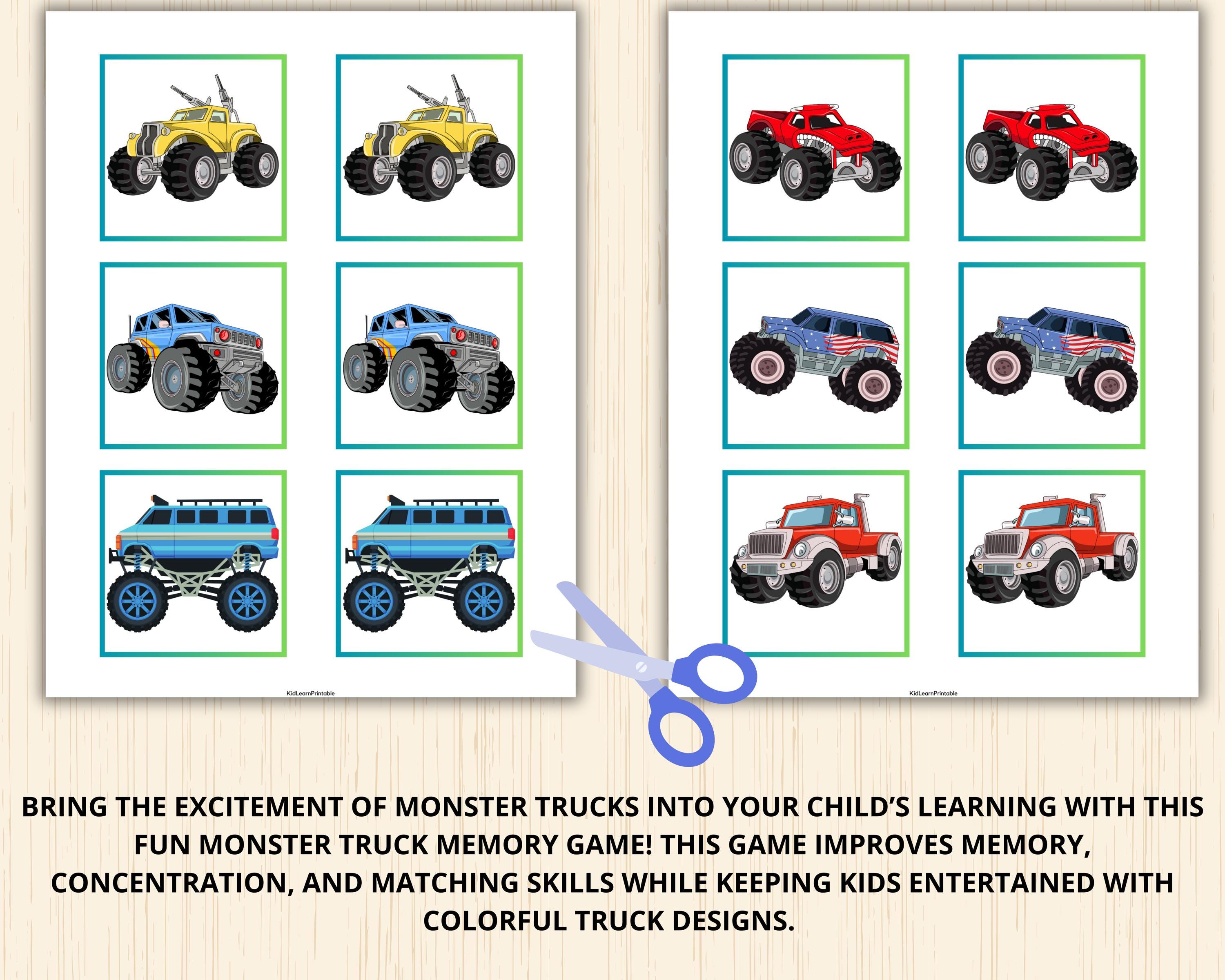 Monsters Truck Memory Game,monster Truck Matching Activity,memory Card ...