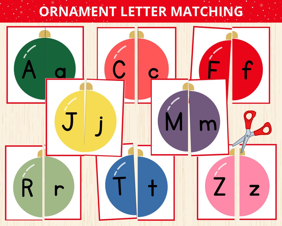Ornament Letter Match,winter Alphabet Matching,uppercase Lowercase ...