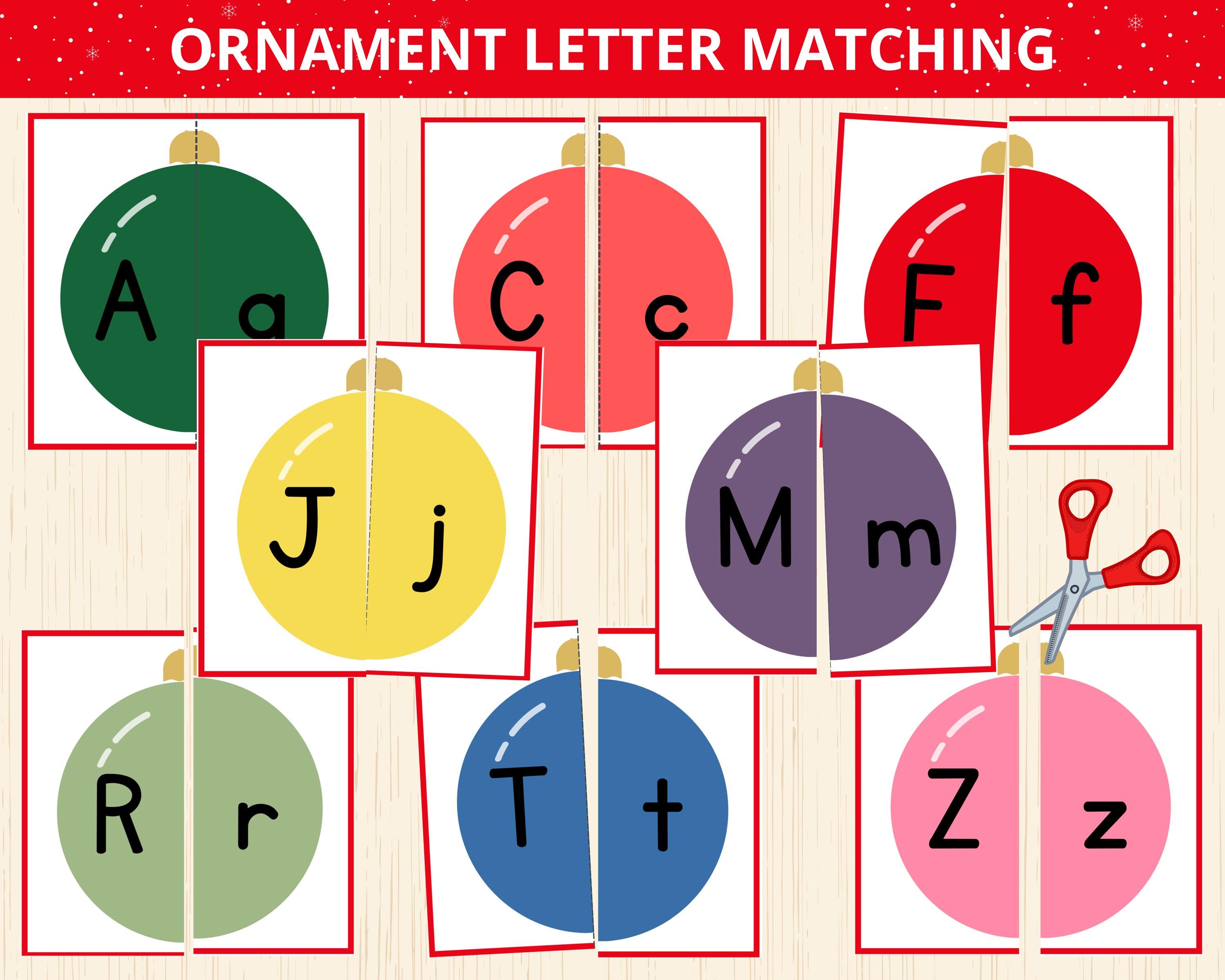 Ornament Letter Match,winter Alphabet Matching,uppercase Lowercase ...