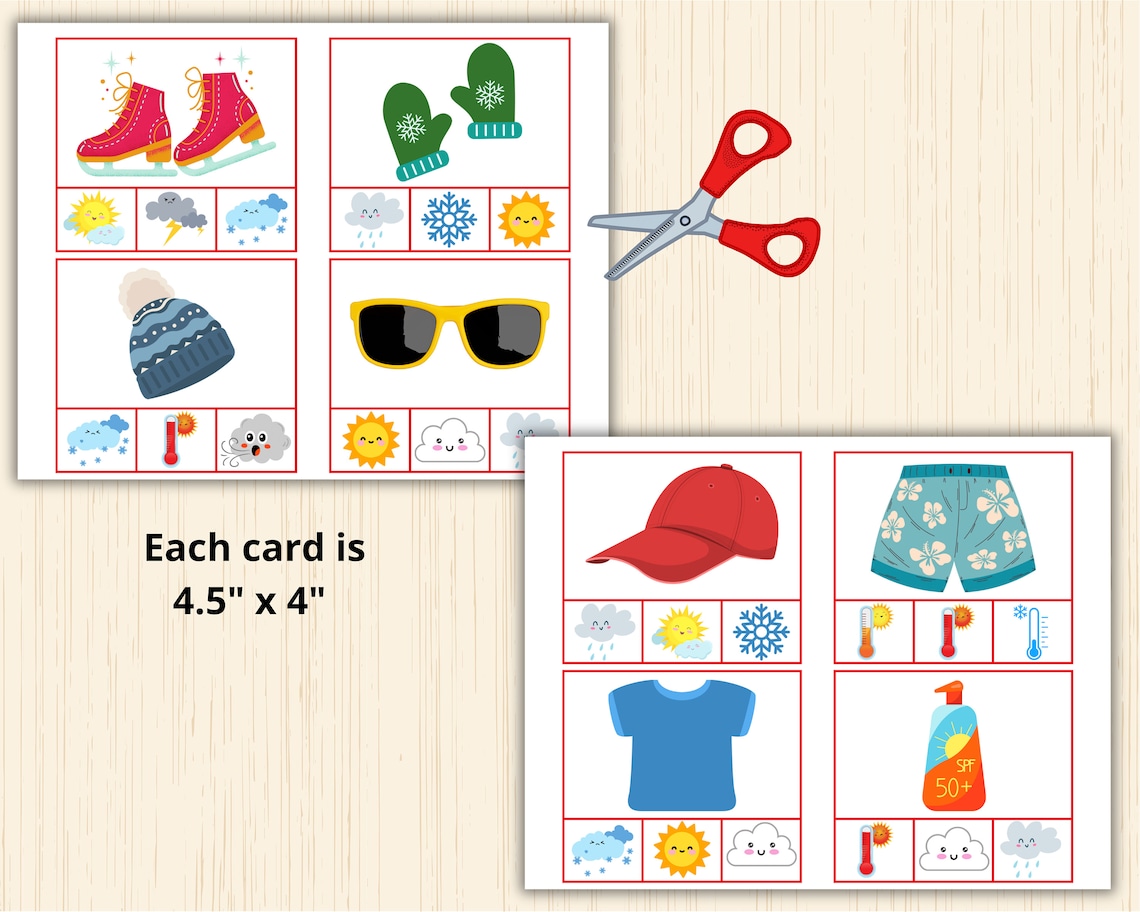 Weather Dressing Clip Cards, Weather Temperature Dressing for Kids ...