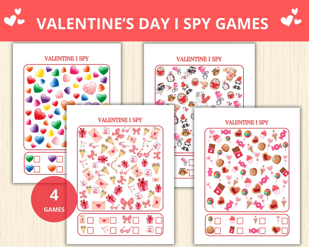 Valentine's Day I Spy,printable Family Games,preschool Valentines,math ...