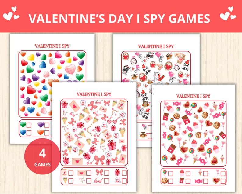 Valentine's Day I Spy,printable Family Games,preschool Valentines,math ...