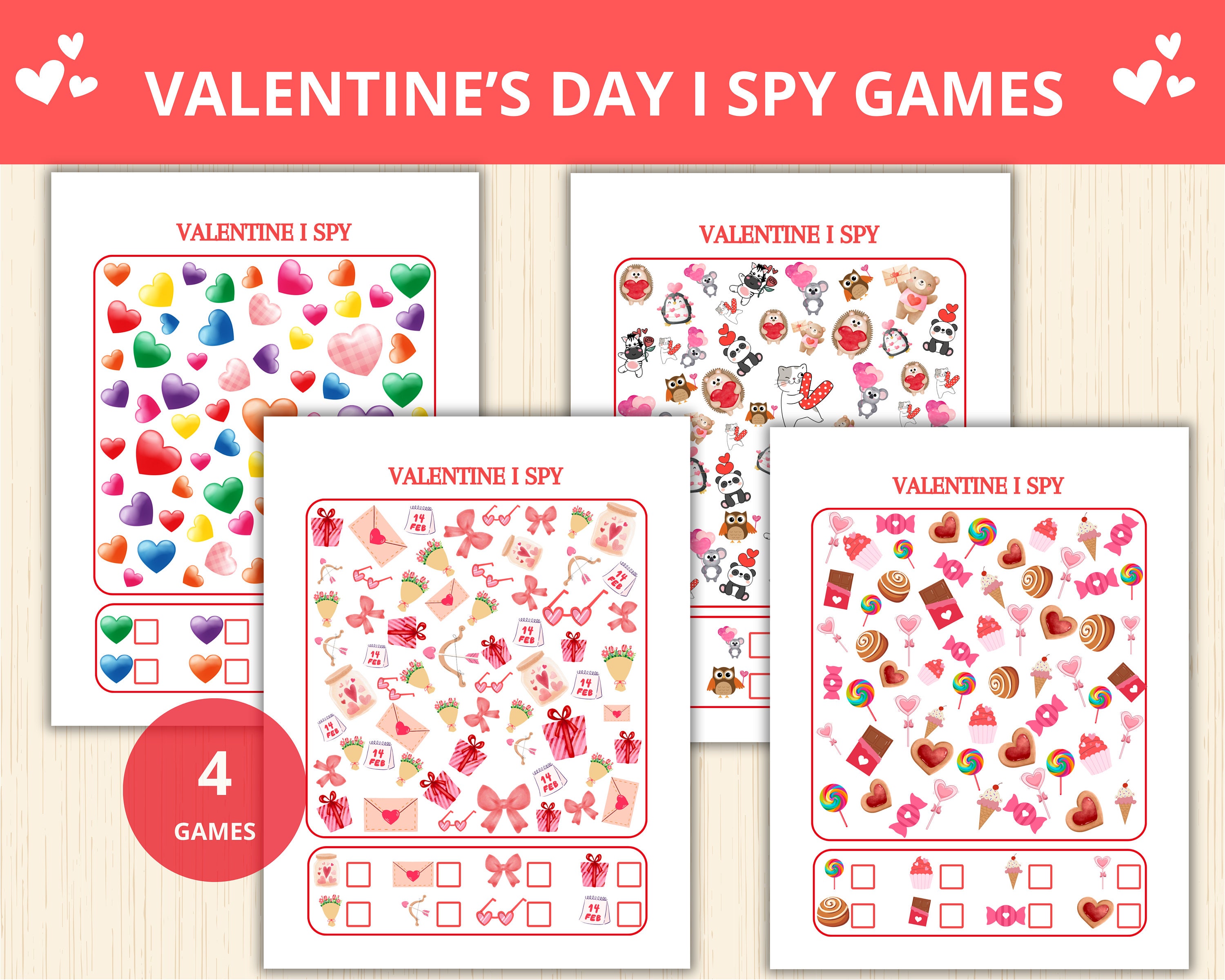 Valentine's Day I Spy,printable Family Games,preschool Valentines,math ...