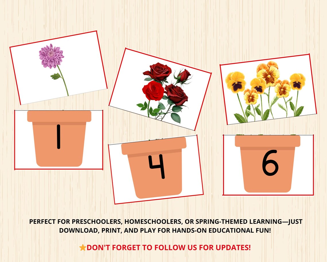 Flower Number Matching,spring Counting Number,spring Preschool Activity ...