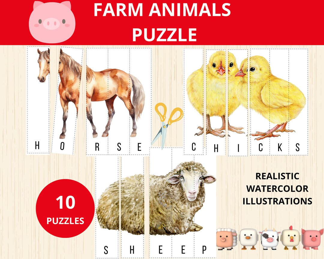 Farm Animals Puzzle, Farm Activity,farm Matching Game,letter ...