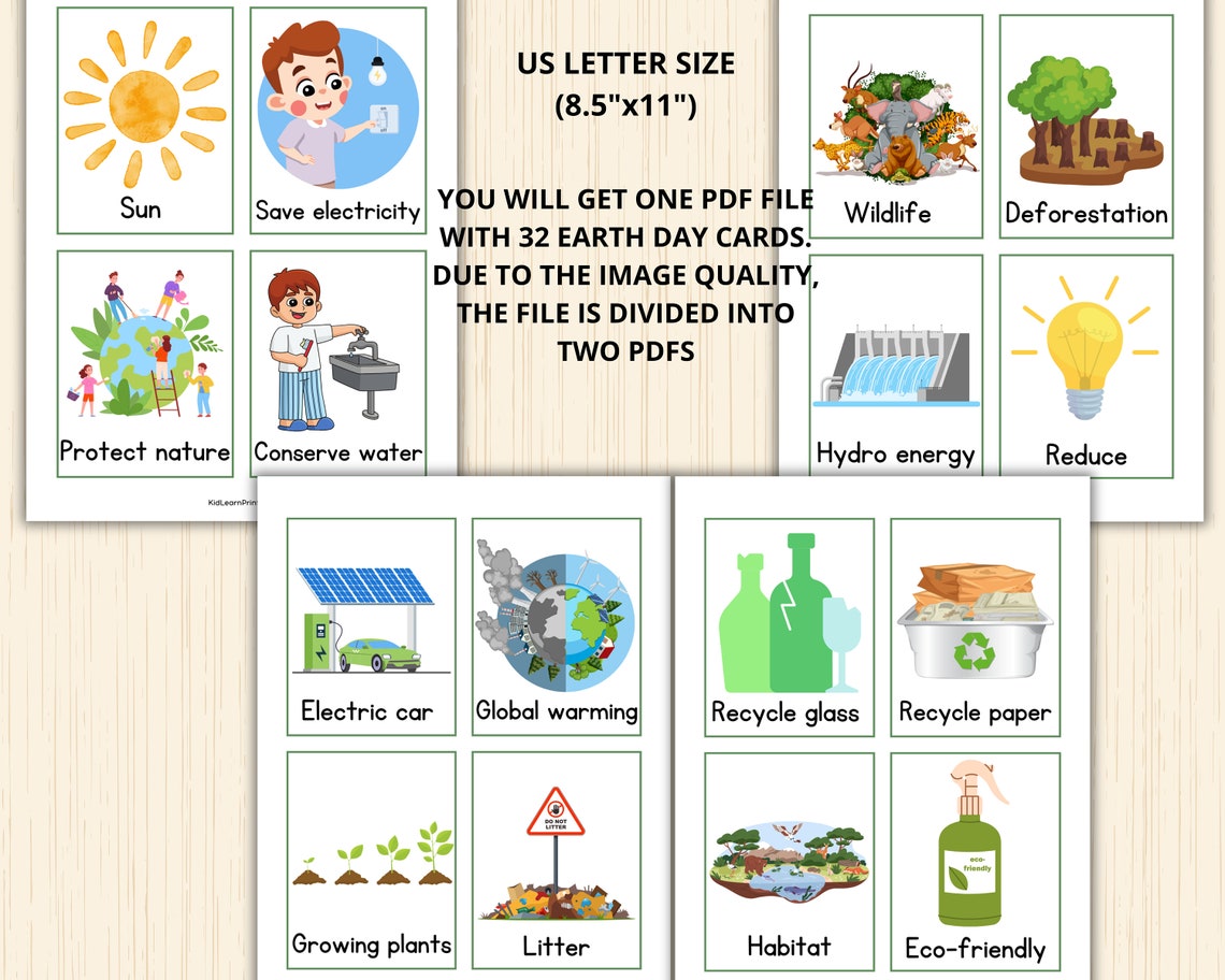 Earth Day Montessori 3 Part Cards,earth Day Flashcards,ecology Cards ...