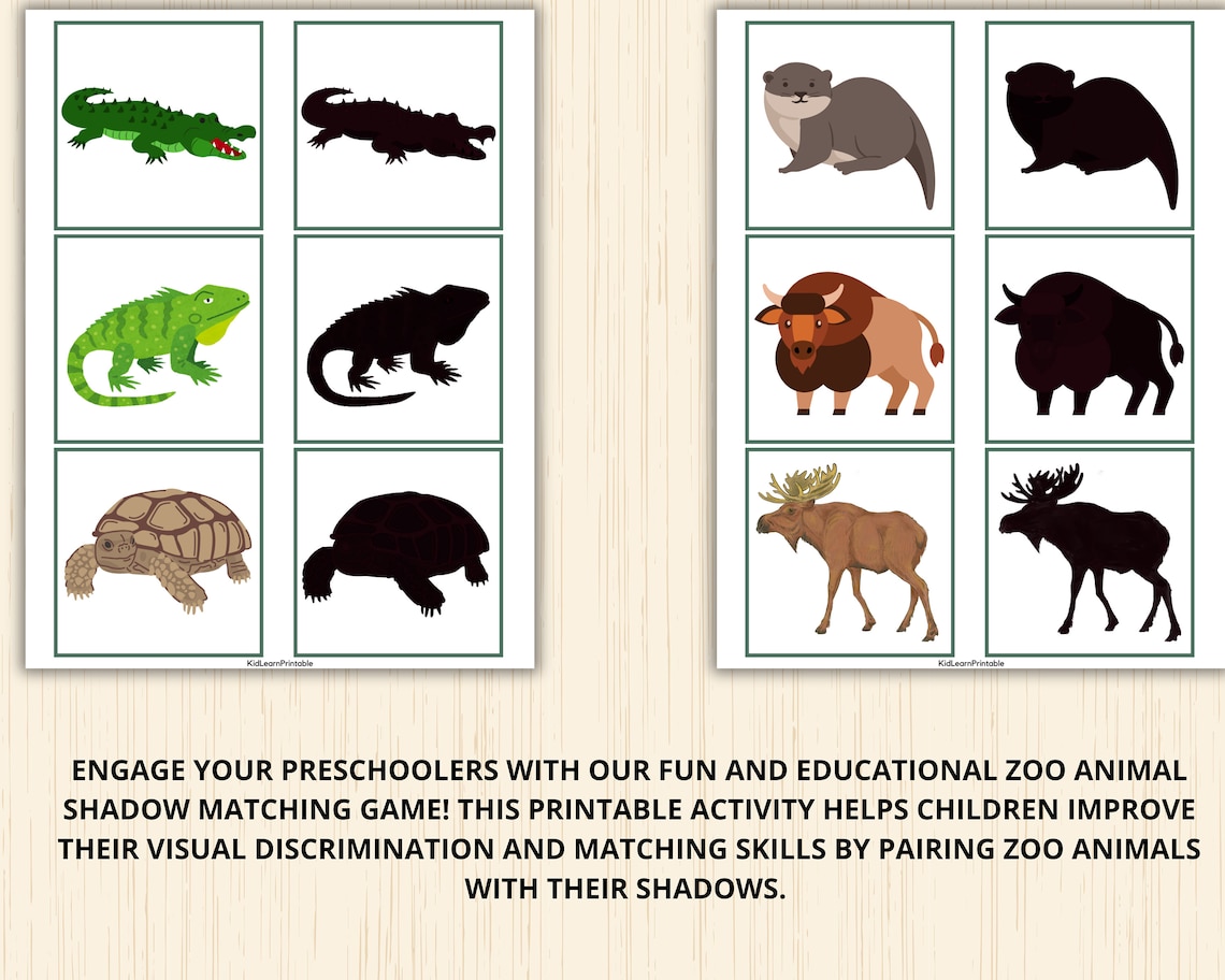 Zoo Animals Shadow Matching Game,wild Animals Matching,animal Matching ...