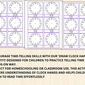 Draw Clock Hands, Clock Activity, Telling Time,learn the Time ...
