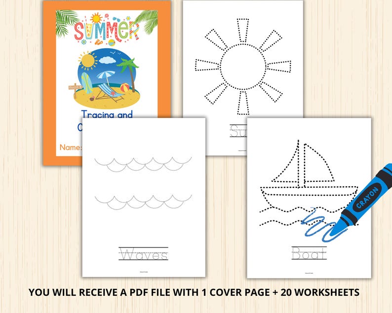 Summer Tracing Worksheets,summer Coloring Page,summer Tracing Practice ...