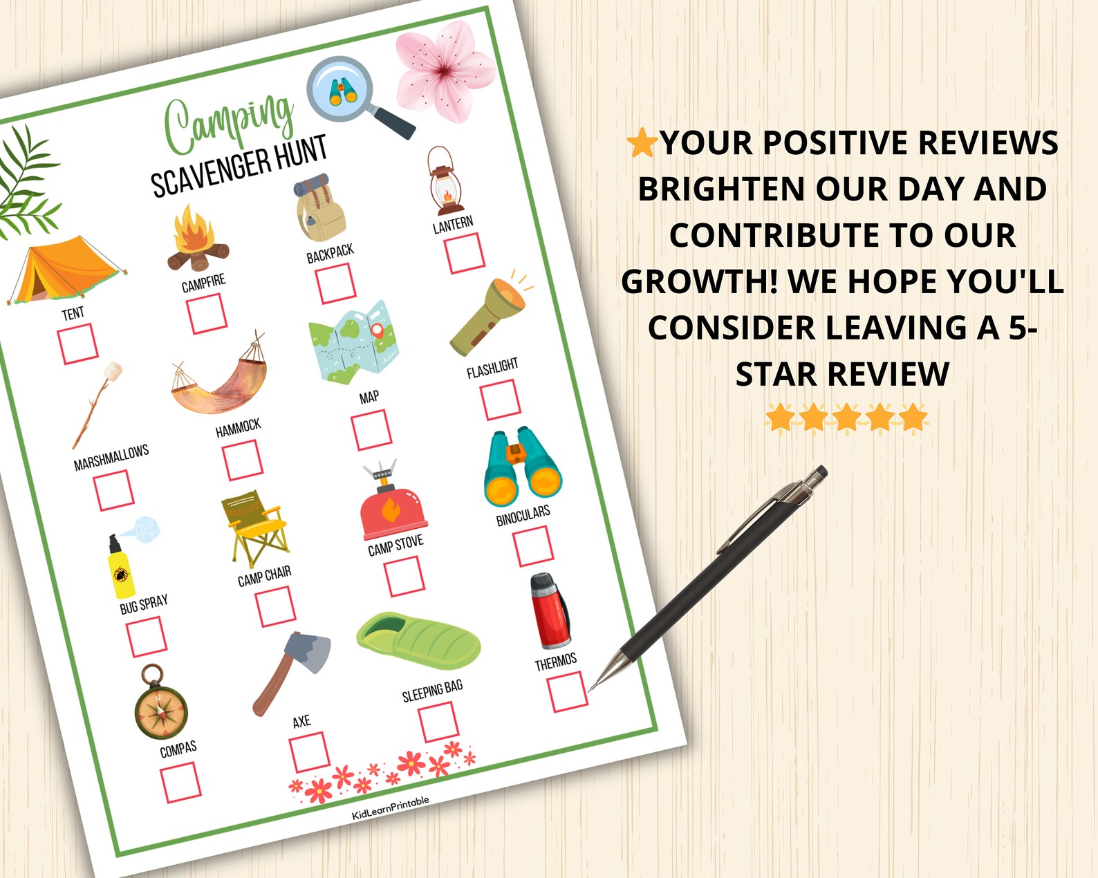 Camping Scavenger Hunt,camping Treasure Hunt,indoor Outdoor Scavenger ...