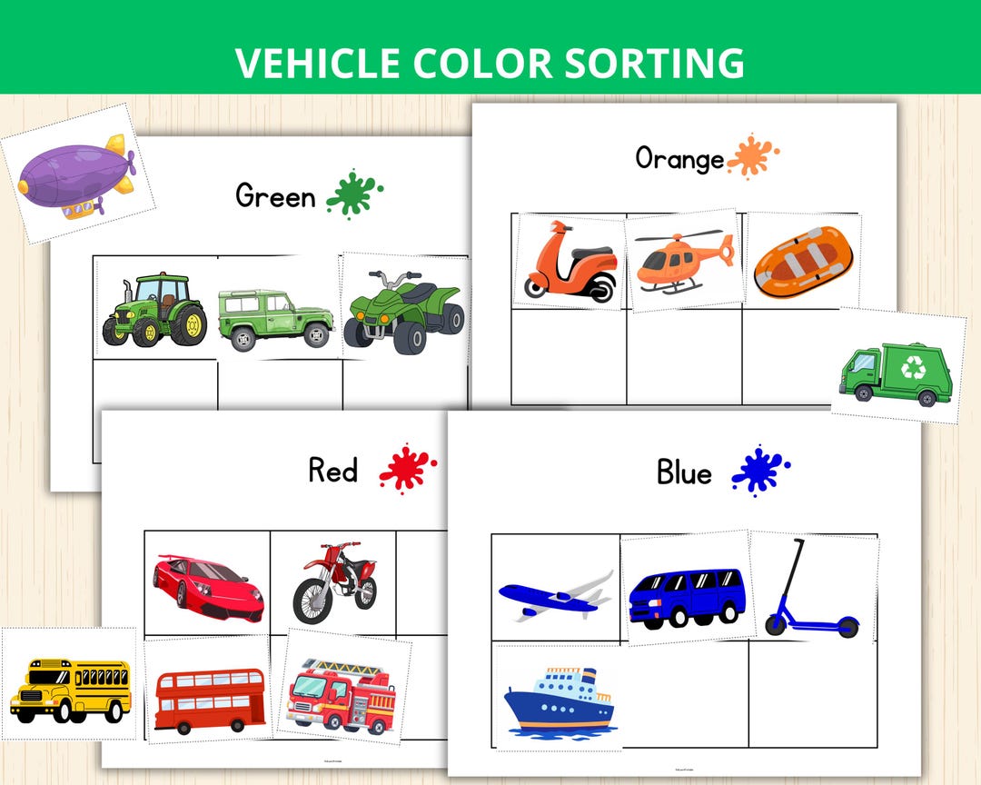 Vehicle Color Sorting Game,transportation Preschool,color Matching Game ...