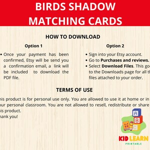 Bird Shadow Matching Cards,birds Shadow Cards,birds Match Picture,birds ...