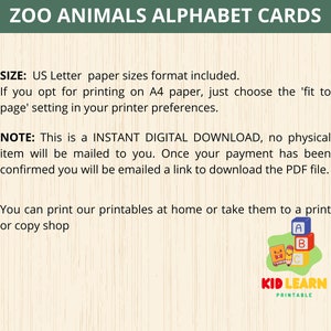 Zoo Animal Alphabet Cards,animals Flashcards,animals Montessori,safari ...