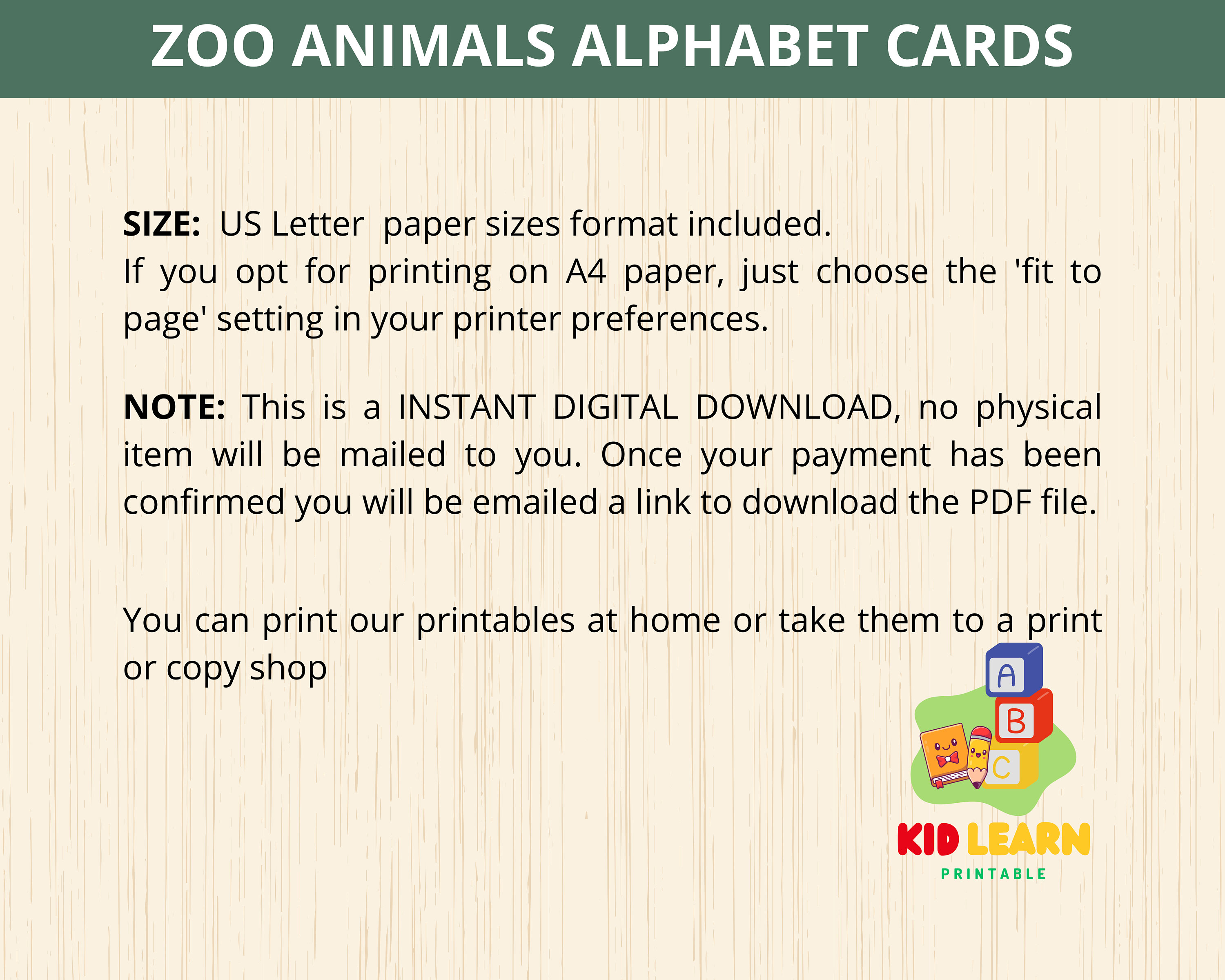 Zoo Animal Alphabet Cards,animals Flashcards,animals Montessori,safari ...