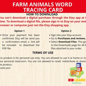 Farm Animals Word Tracing Cards,farm Words Tracing,farm Montessori,farm ...