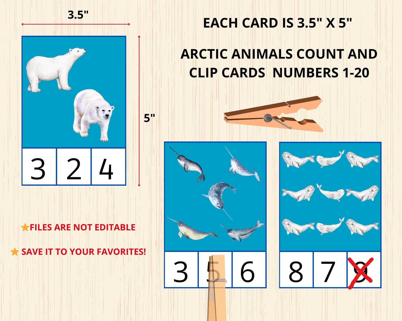 Arctic Animals Count and Clip Cards,polar Animals Cards,winter ...
