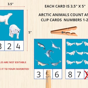 Arctic Animals Count and Clip Cards,polar Animals Cards,winter ...