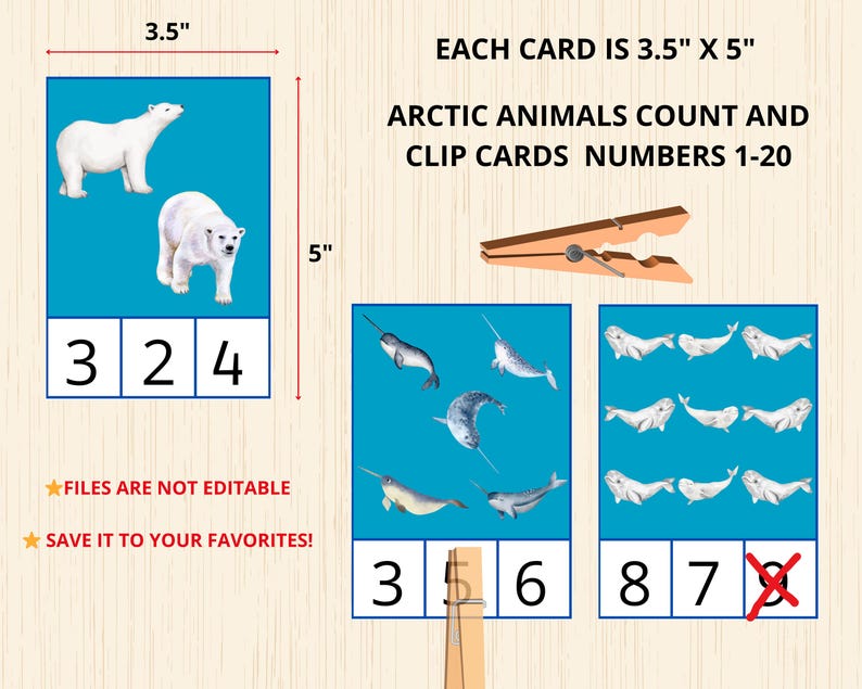 Arctic Animals Count and Clip Cards,polar Animals Cards,winter ...