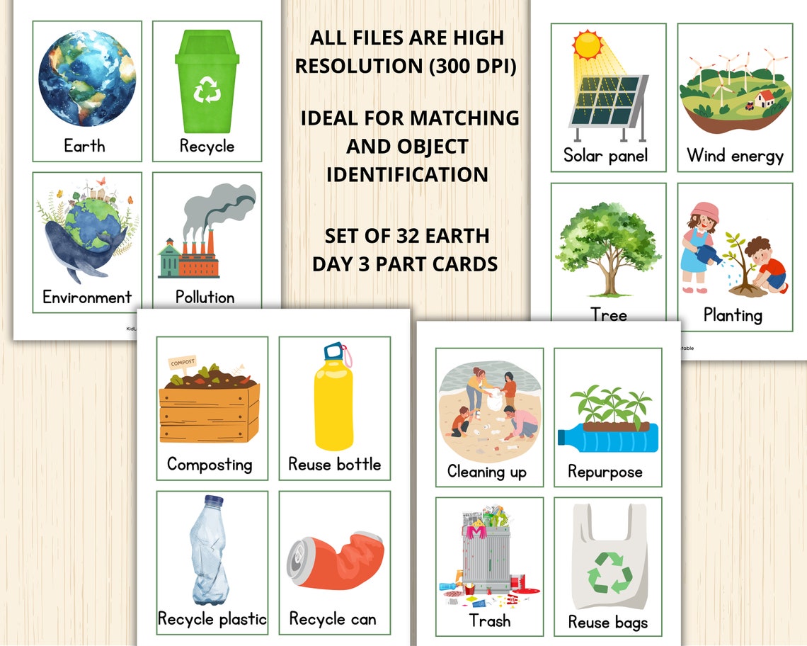 Earth Day Montessori 3 Part Cards,earth Day Flashcards,ecology Cards ...