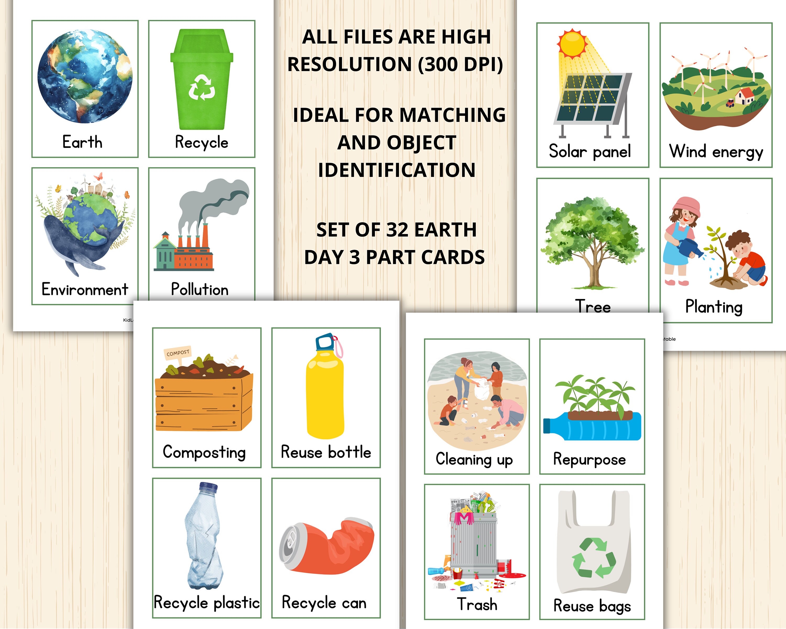 Earth Day Montessori 3 Part Cards,earth Day Flashcards,ecology Cards ...