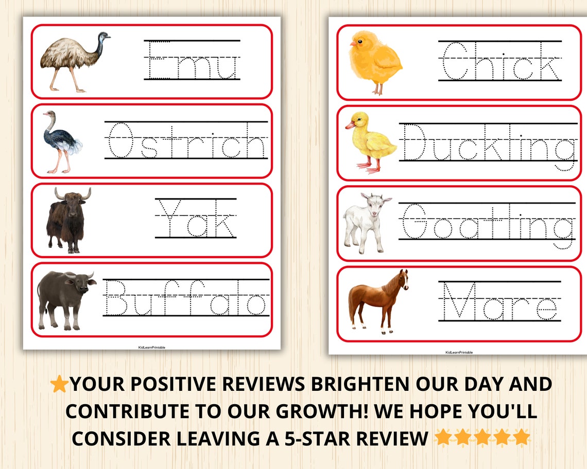 Farm Animals Word Tracing Cards,farm Words Tracing,farm Montessori,farm ...