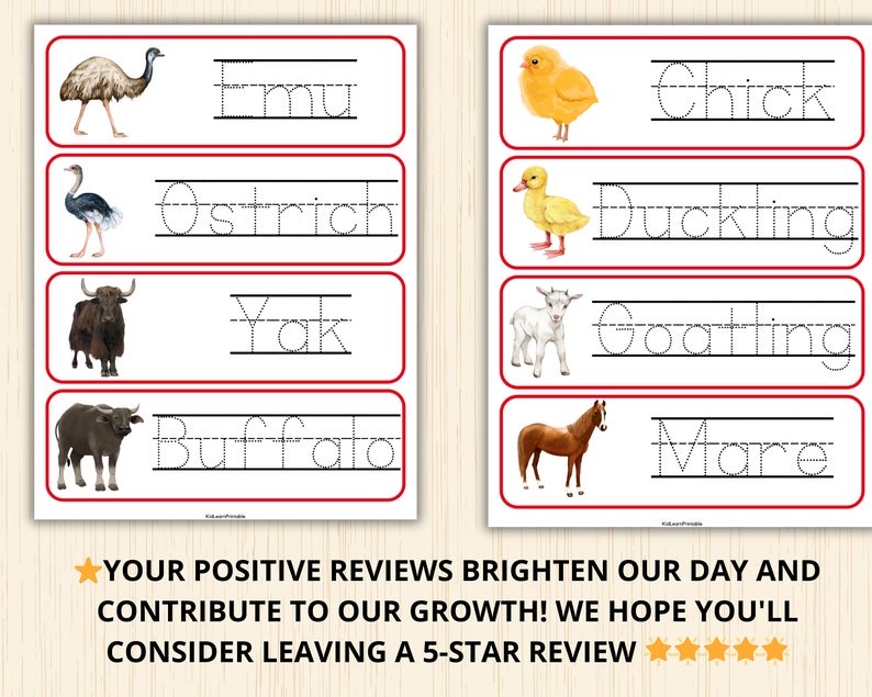 Farm Animals Word Tracing Cards,farm Words Tracing,farm Montessori,farm ...