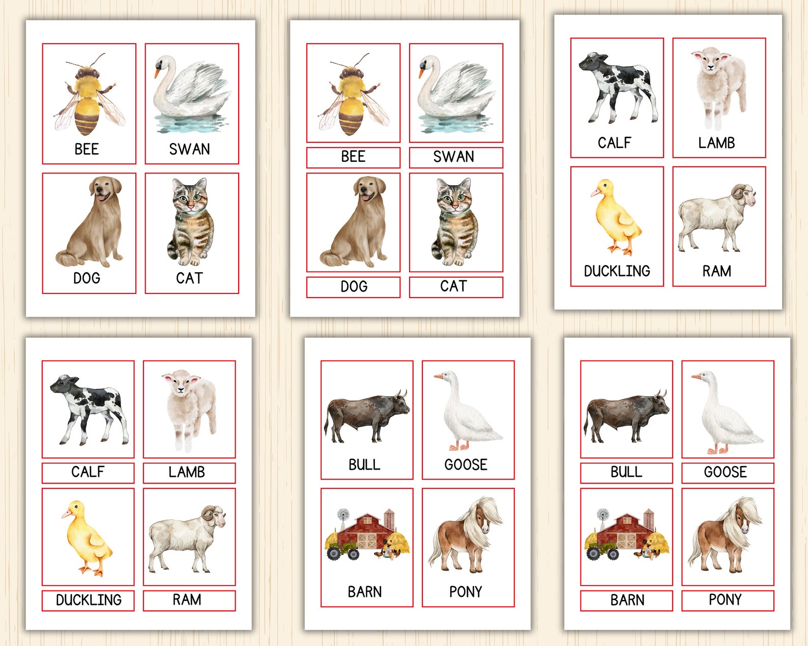 Farm Animals Montessori 3 Part Cards, Montessori Flash Cards, Farm ...